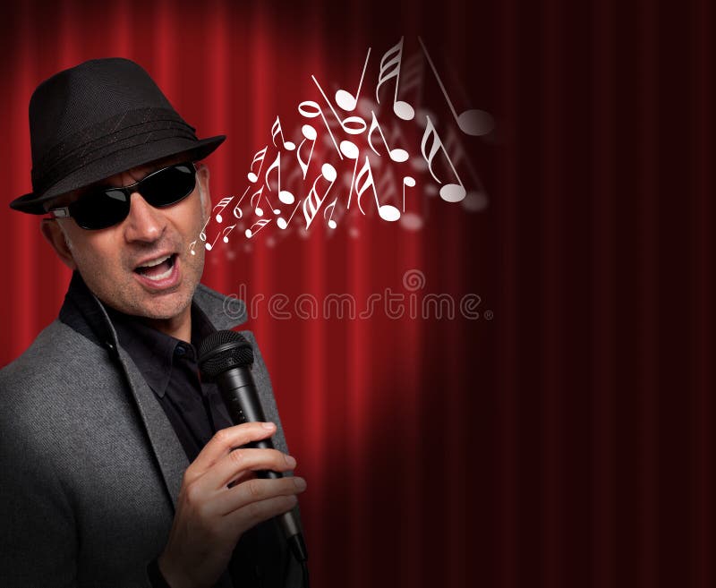 Handsome man singing stock image. Image of curtains, microphone - 63475777