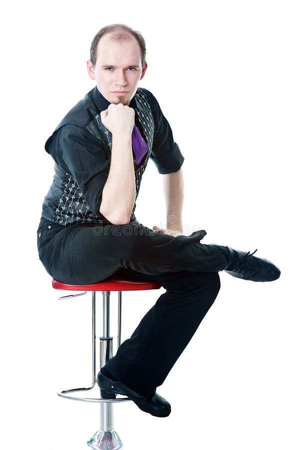 Handsome Man Sitting on Chair Stock Photo - Image of beard, smile: 23953110