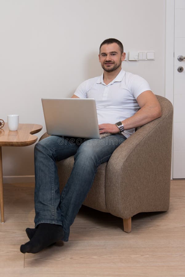 Busy Man Working at Home stock image. Image of monitor - 113404653