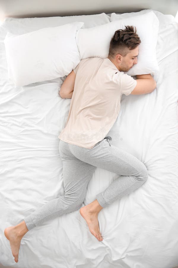 Handsome Man Sleeping in Bed at Home Stock Photo - Image of lifestyle ...