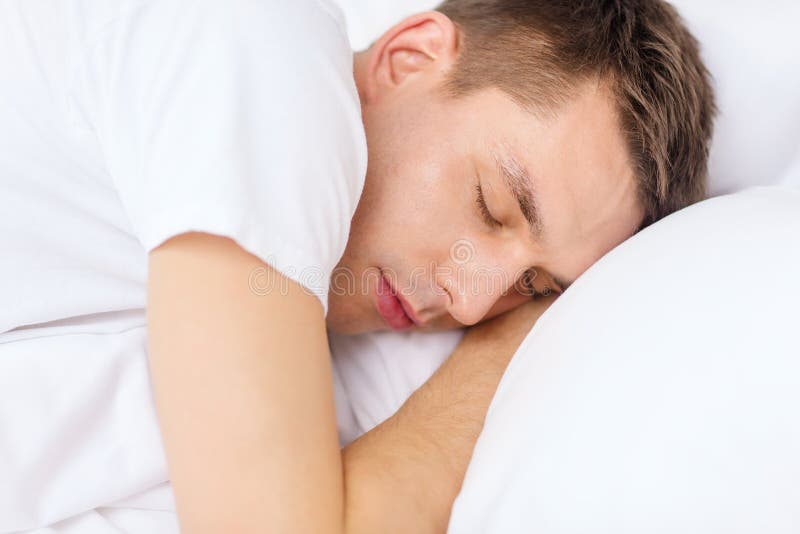 Handsome Man Sleeping in Bed Stock Photo - Image of blanket, happy ...