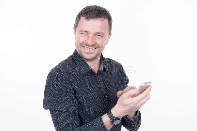 Handsome Man with Smartphone in Hand Stock Photo - Image of smartphone ...