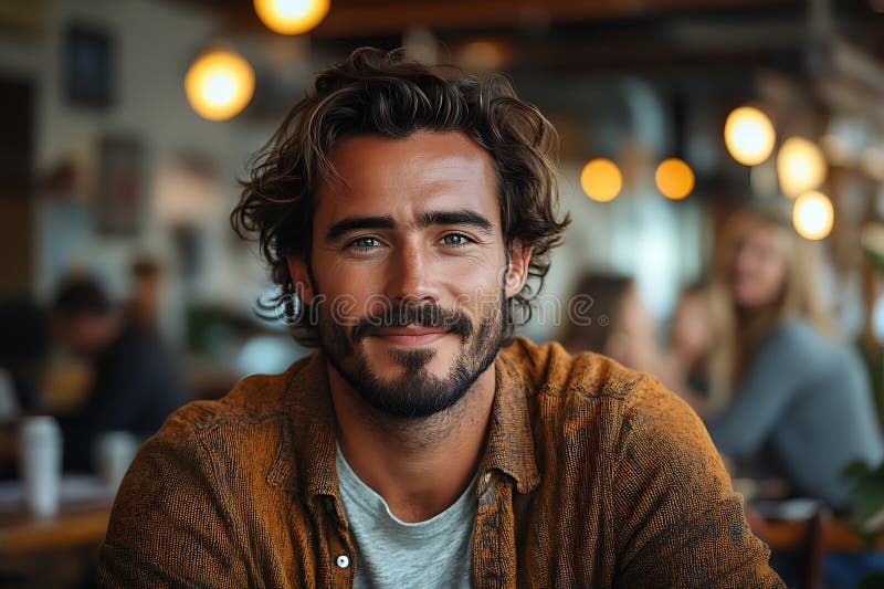 Handsome Man Smiling in a Cafe Stock Illustration - Illustration of ...
