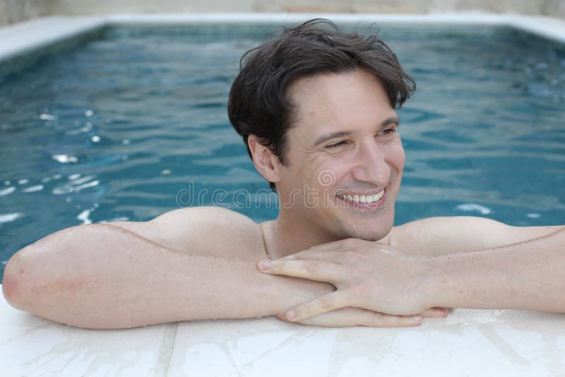 Handsome Man Smiling in a Swimming Pool Stock Photo - Image of muscular ...