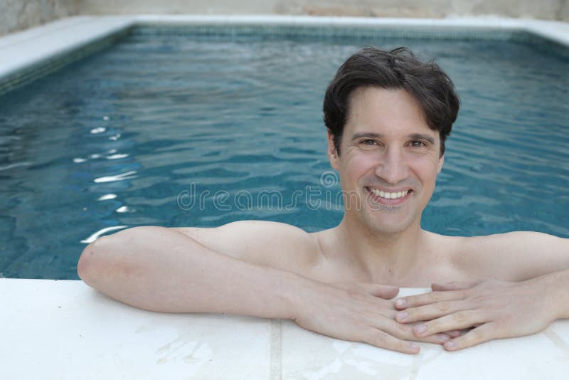Handsome Man Smiling in a Swimming Pool Stock Photo - Image of person ...