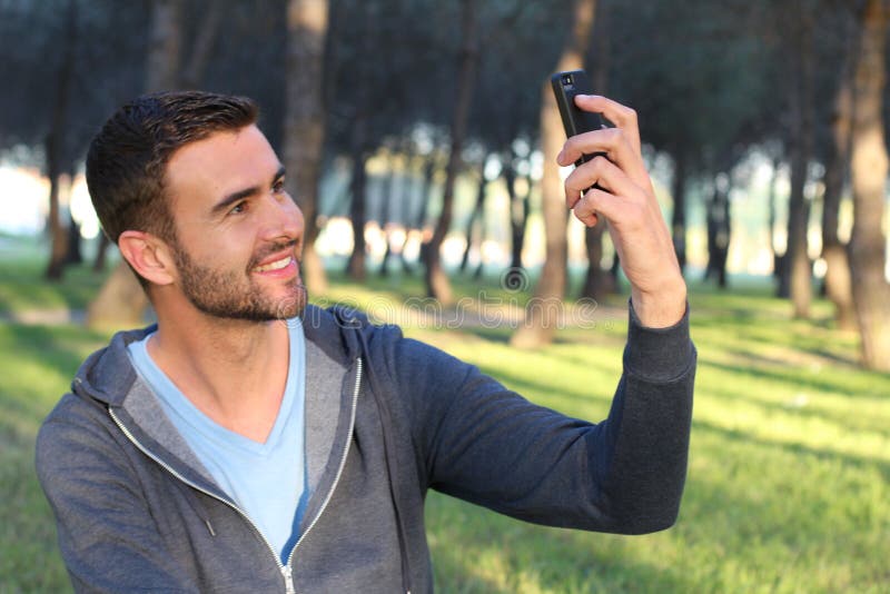 Man Snapping a Selfie for Social Media Stock Image - Image of happy ...