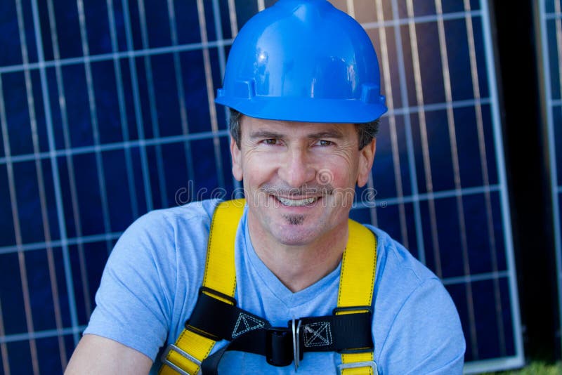 Handsome Man and Solar Panels Stock Image - Image of environment, male ...