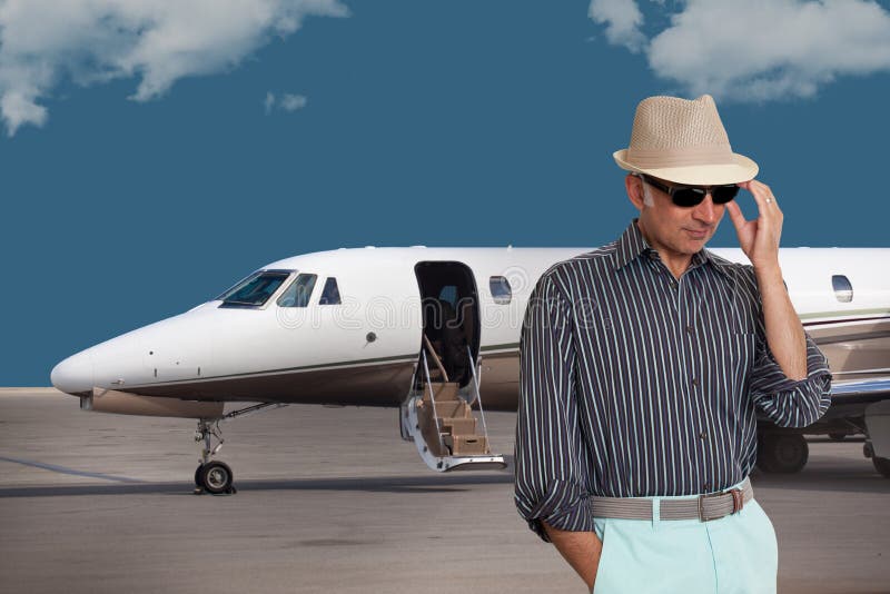 Handsome Man Standing Outside a Private Jet Stock Image - Image of ...