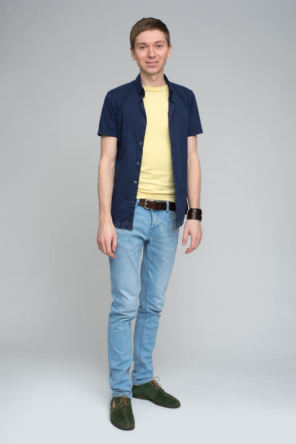 Handsome Man Standing Over Gray Background Stock Photo - Image of ...