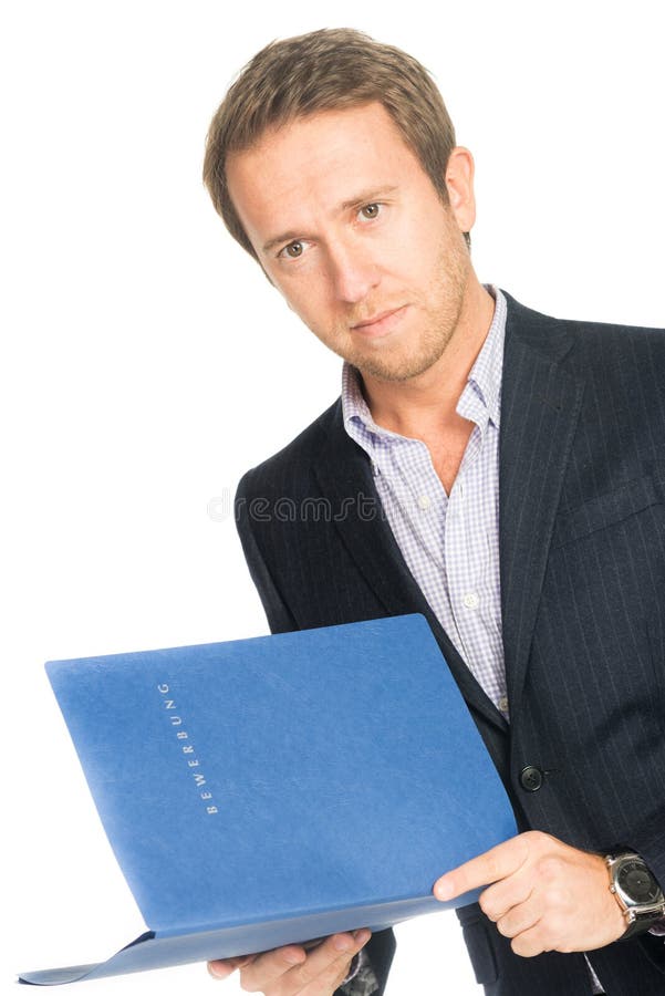 Handsome Man in Suit Folder Holding Folder with Job Application Stock ...