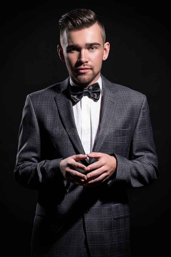 Handsome Stylish Man In Blue Suit Stock Photo - Image of face, black ...