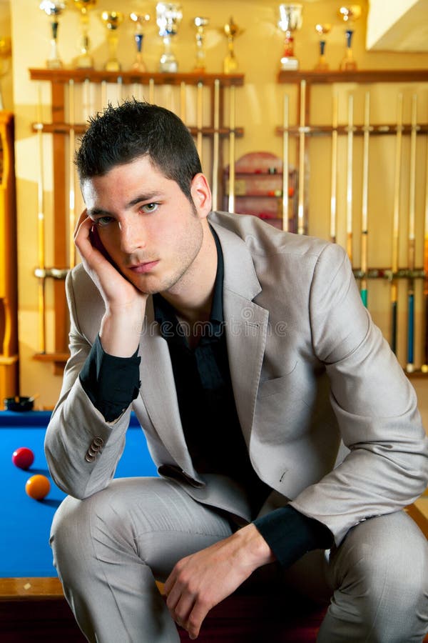Handsome Man with Suit Sitting in Billiard Pool Stock Image - Image of ...
