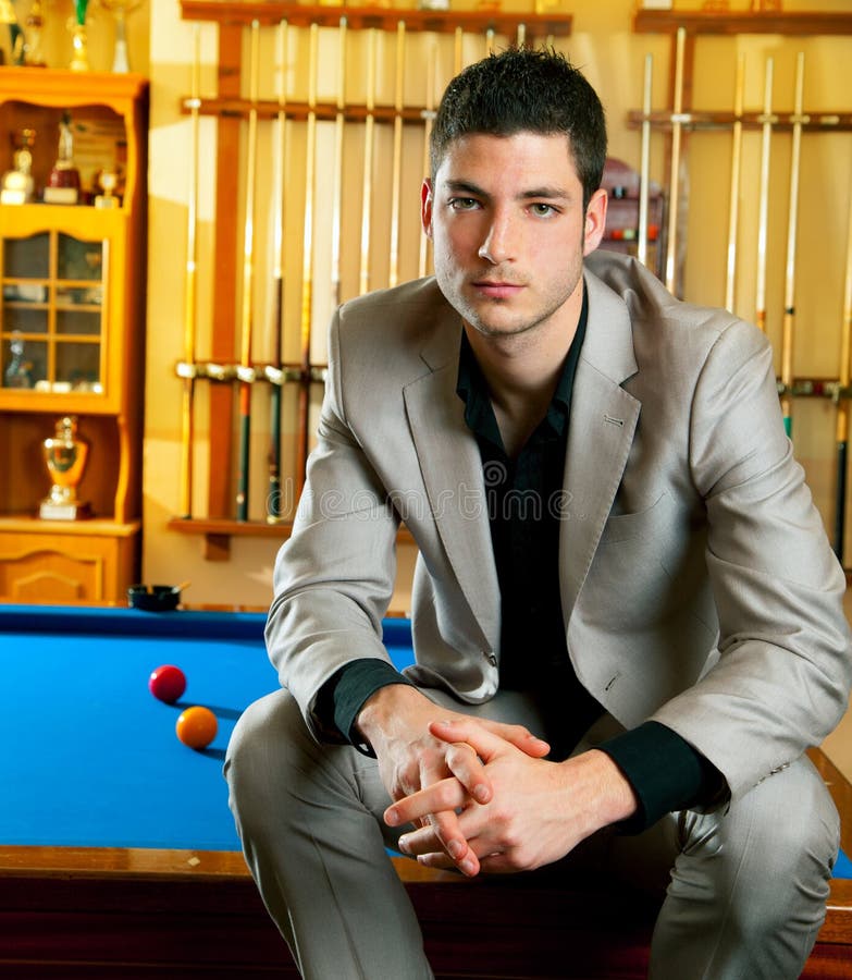 Handsome Man with Suit Sitting in Billiard Pool Stock Image - Image of ...