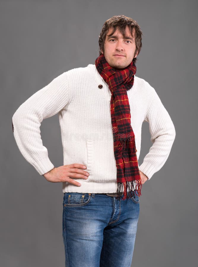 Handsome Man in Sweater Pointing His Finger Up Stock Photo - Image of ...