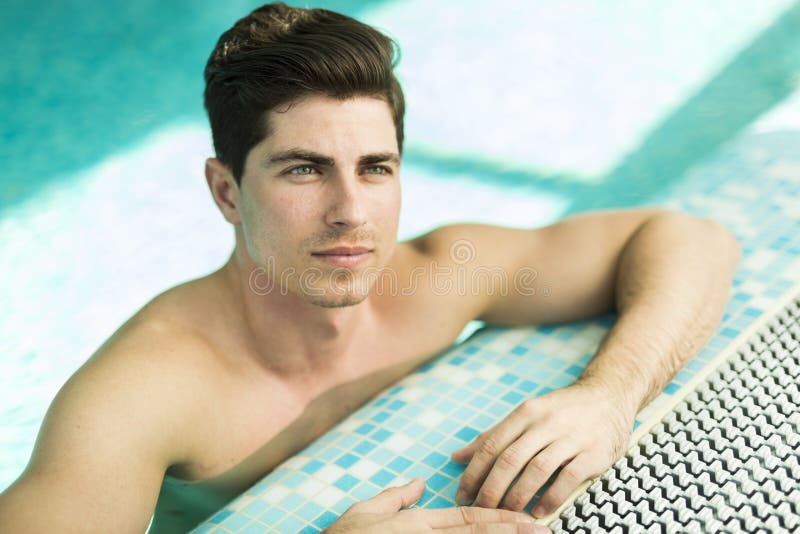 Handsome Man in the Swimming Pool Stock Image - Image of body, health ...