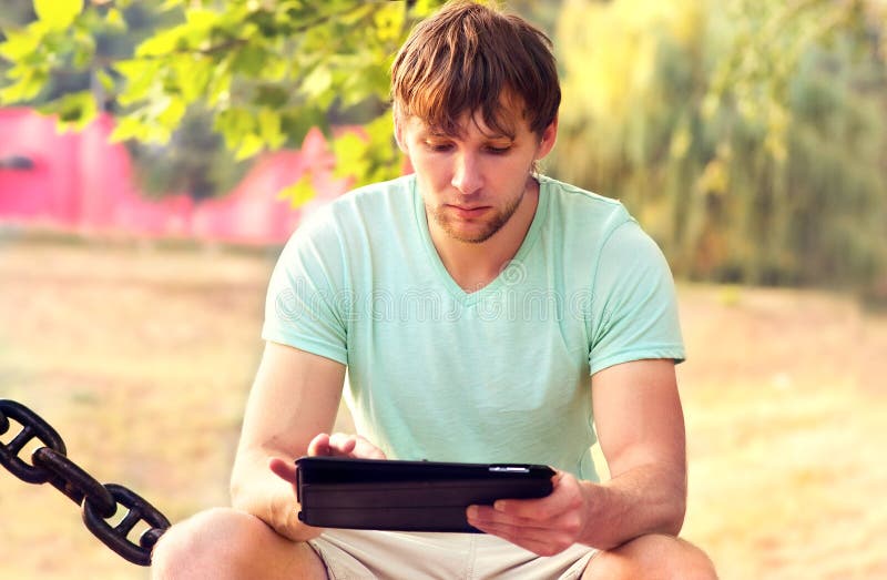 Handsome Man with Tablet PC in the Park Outdoor Young Businessman Stock ...