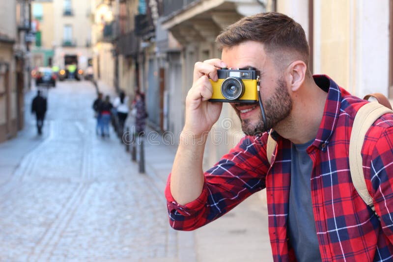 Handsome Man Taking a Photo with Copy Space Stock Photo - Image of ...
