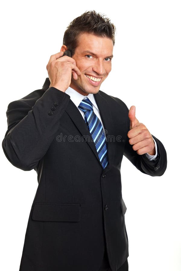 Man Talks into Mobile Phone Stock Photo - Image of emotion, cheerful ...