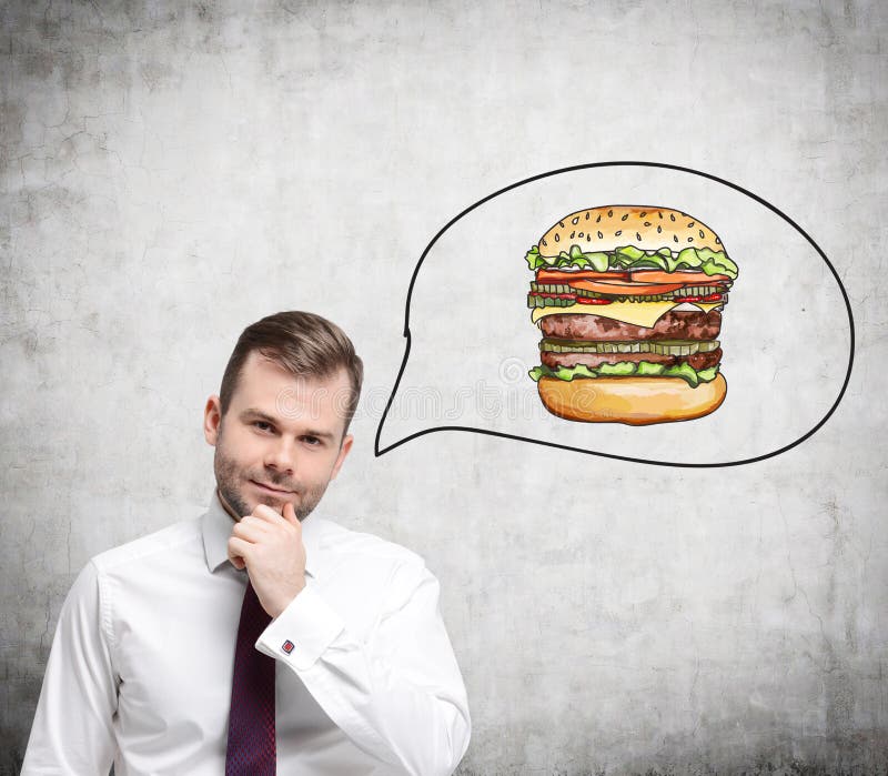 A Handsome Man is Thinking about Burger. a Fast Food Concept Stock ...