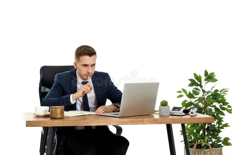 Freelancer Man Talking on Video Call To Client Using Laptop Stock Photo ...