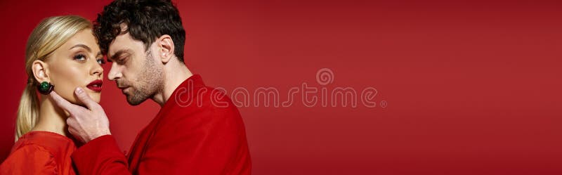 Handsome Man Touching Face Of Beautiful Stock Image Image Of Fashion