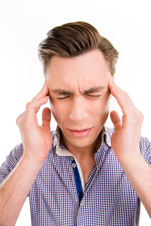 Handsome Man Touching His Head Suffering from Headache, Close Up Photo ... Handsome Man Touching His Head Suffering from Headache, Close Up Photo ...