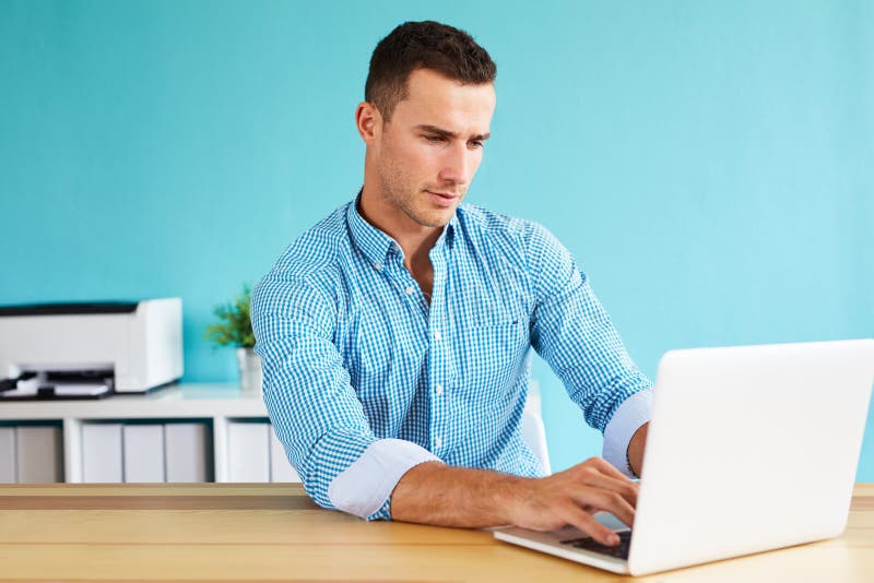 Handsome Man Typing on Laptop Stock Image - Image of executive ...