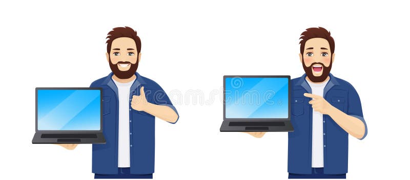Handsome man using laptop stock vector. Illustration of online - 317931564