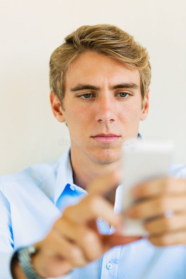 Handsome Man Using Smart Mobile Phone Stock Photo - Image of positive ...