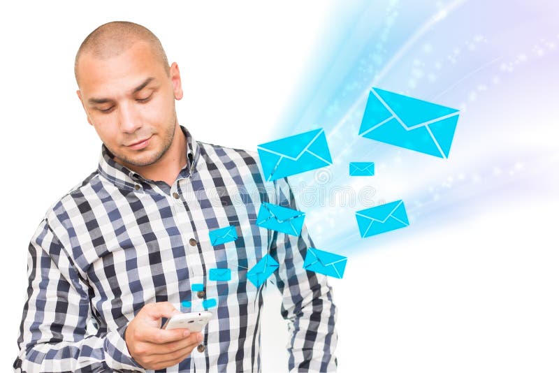 Handsome Man Using Smartphone for Receive and Send Sms Stock Image ...