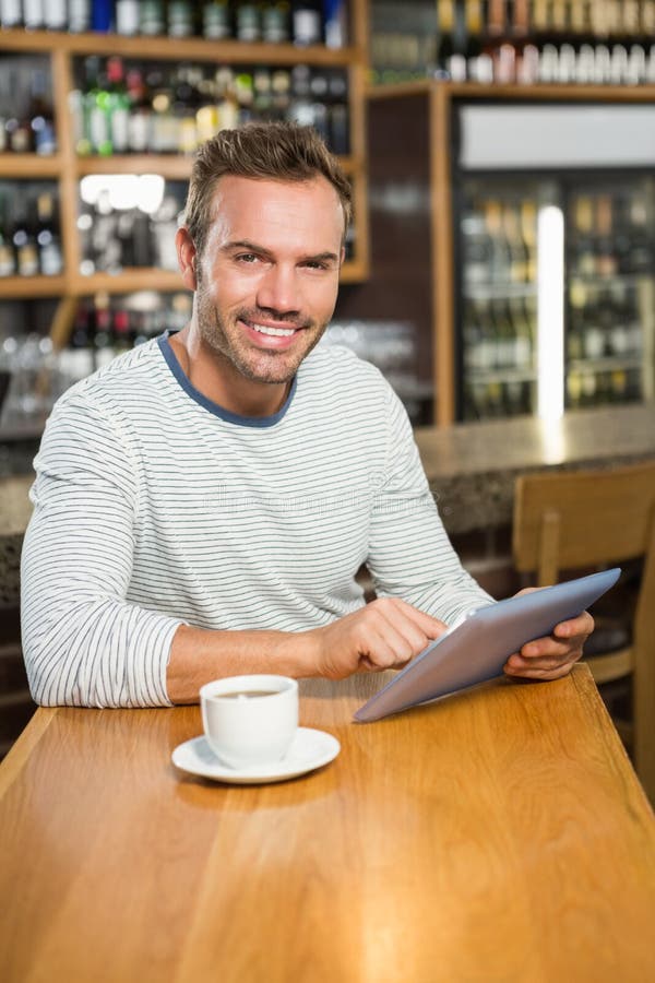 Handsome Man Using Tablet Computer Stock Photo - Image of customer ...