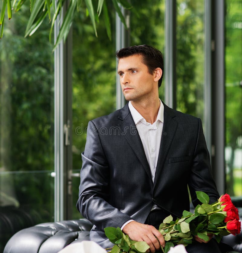 Handsome Man Waiting His Lady in Restaurant Stock Image - Image of ...