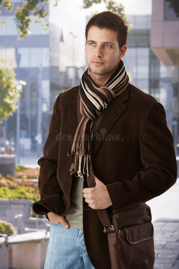 Handsome Man Waiting Outside of Building Stock Image - Image of fashion ...