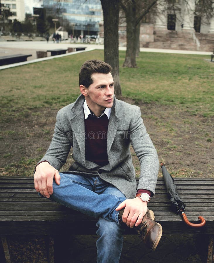 Handsome Man Waiting for Someone Stock Image - Image of outdoor, park ...