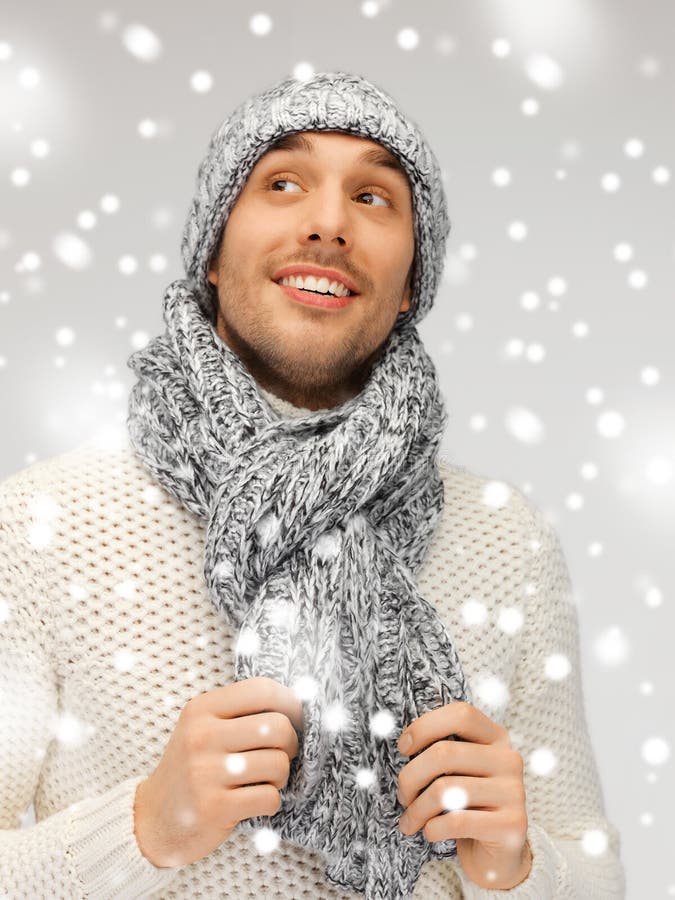 Handsome Man in Warm Sweater, Hat and Scarf Stock Image - Image of ...