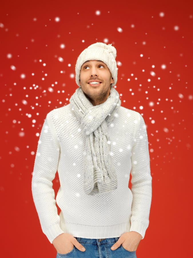 Handsome Man in Warm Sweater, Hat and Scarf Stock Image - Image of ...
