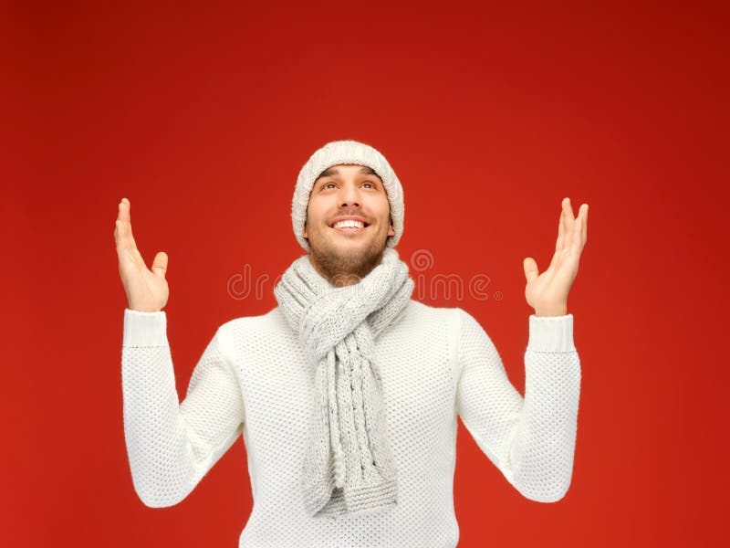 Handsome Man in Warm Sweater, Hat and Scarf Stock Photo - Image of ...