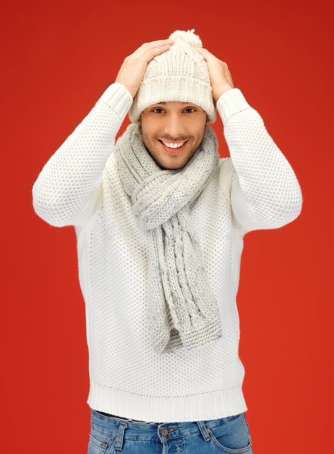 Handsome Man in Warm Sweater, Hat and Scarf Stock Image - Image of ...