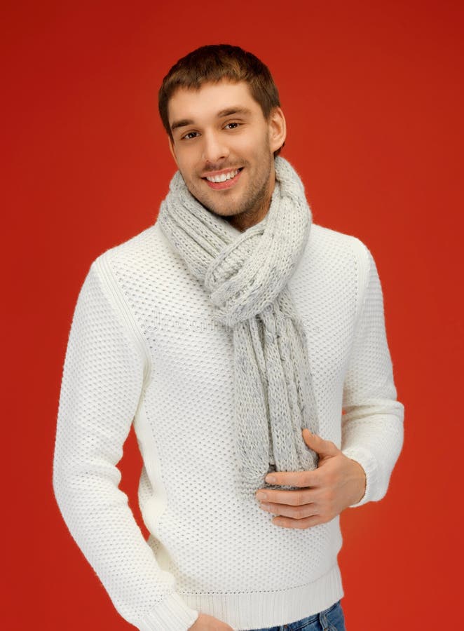 Handsome Man in Warm Sweater and Scarf Stock Photo - Image of male ...