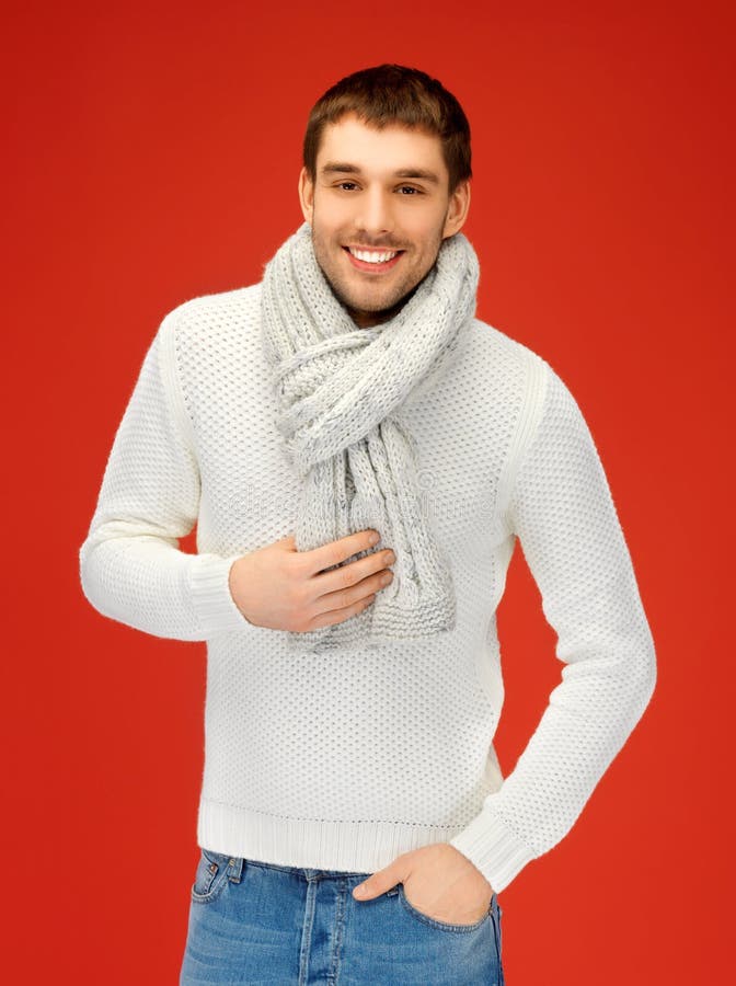 Handsome Man in Warm Sweater and Scarf Stock Image - Image of cute ...