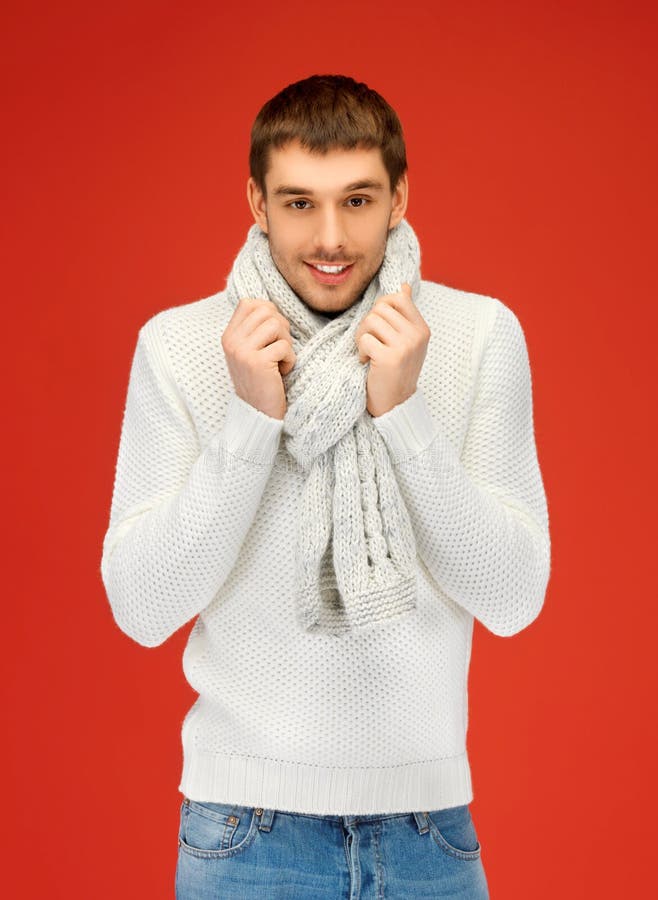 Handsome Man in Warm Sweater and Scarf Stock Photo - Image of positive ...