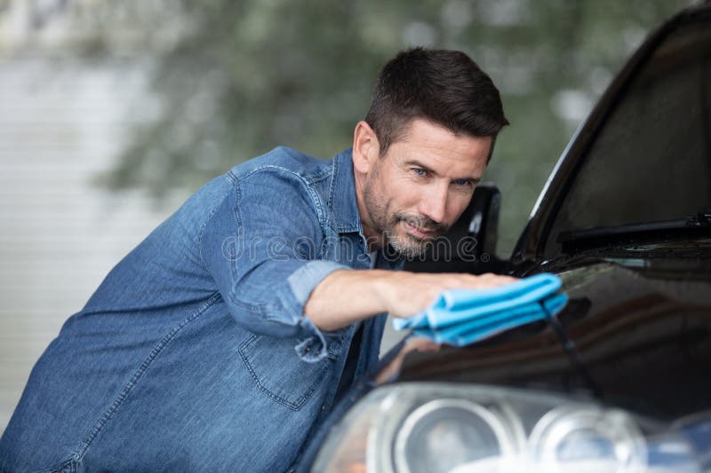 Handsome Man Washing Car Outdoor Stock Image - Image of professional ...