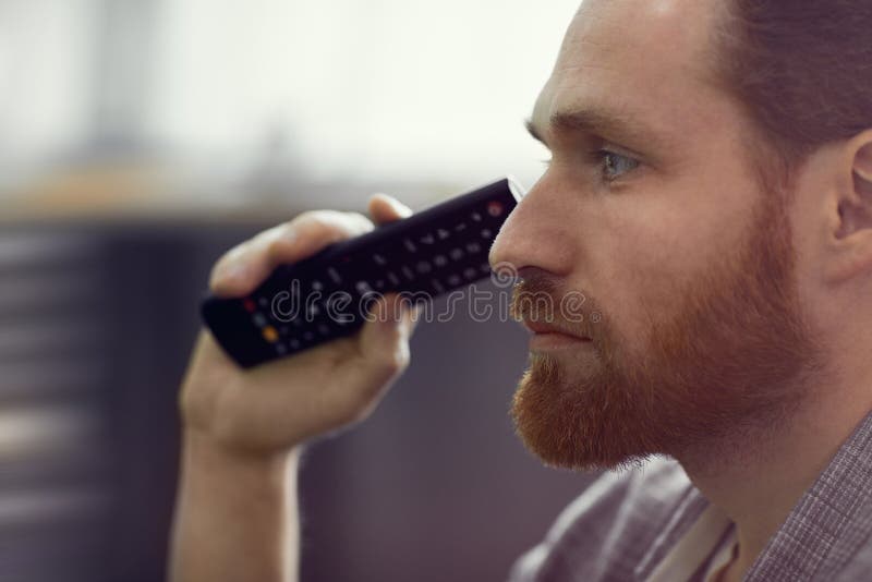 Handsome Man Watching TV Profile View Stock Photo - Image of people ...