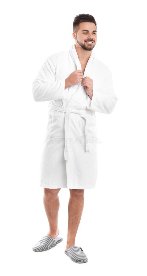 Handsome Man Wearing Bathrobe on White Stock Image - Image of male ...
