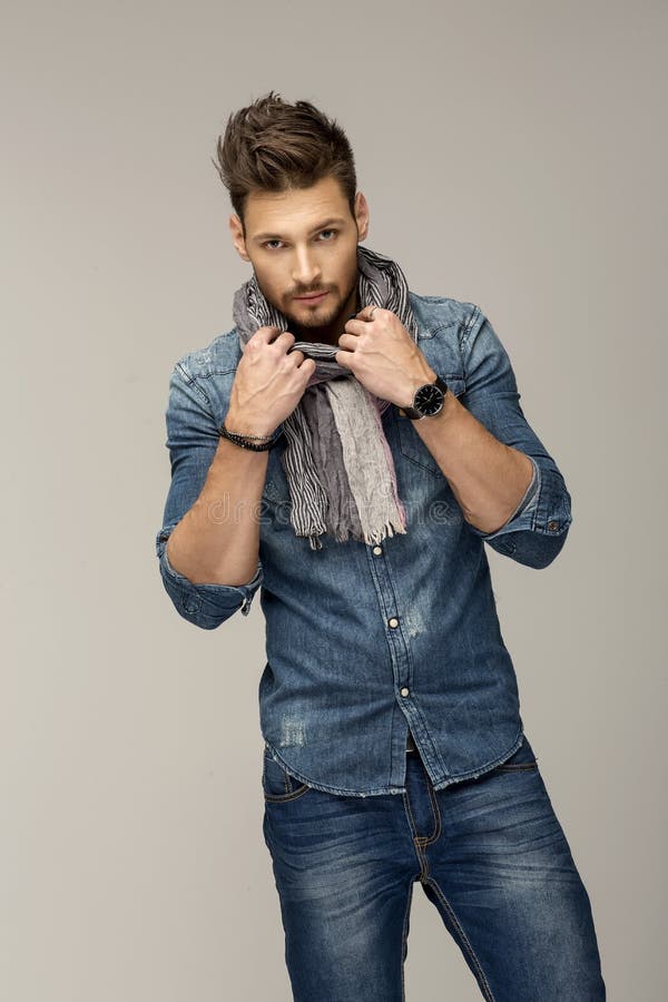 Handsome man wearing jeans stock image. Image of model - 119890785