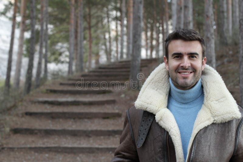 Handsome Man Wearing Warm Clothing Stock Photo - Image of forest ...
