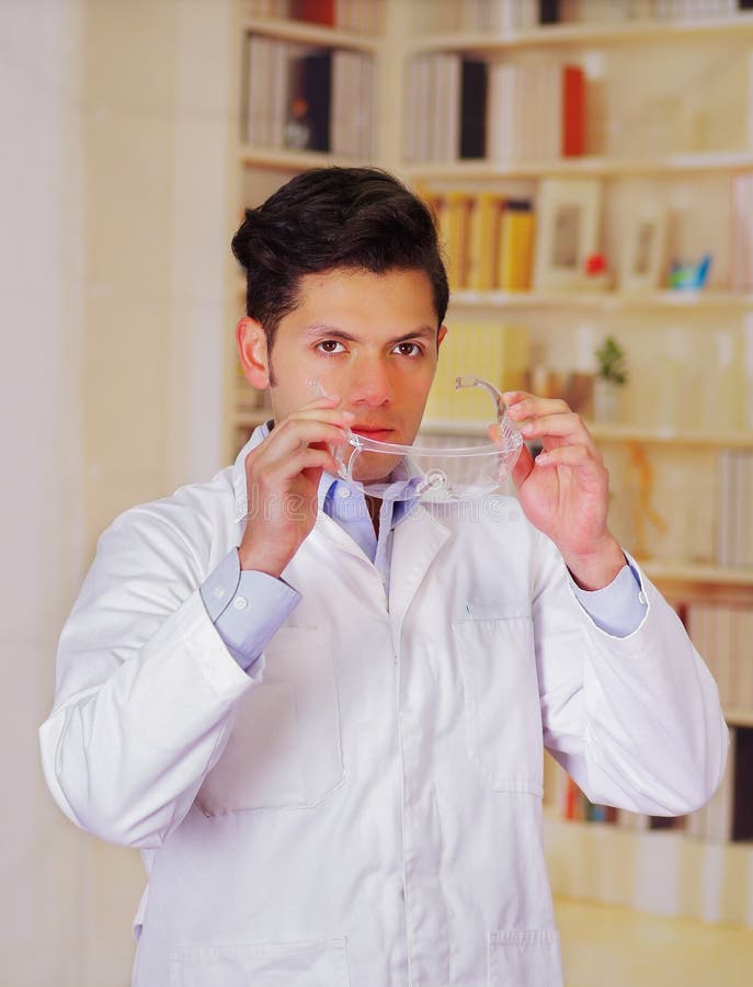 Handsome Man Wearing a Work Glasses with White Coat Stock Image - Image ...