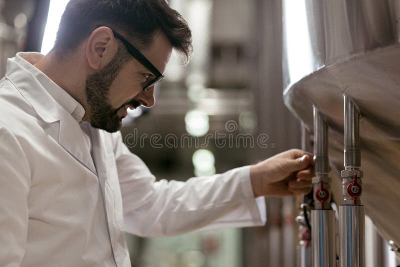 Handsome Man Working As a Brewer Stock Image - Image of control, beard ...
