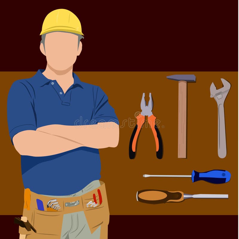 Handsome Man Working As a Carpenter or Builder with it Tools Stock ...