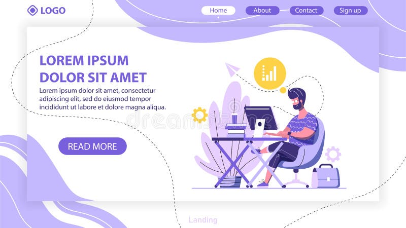 Handsome Man is Working on Computer. Concept for Banner, Website Design ...